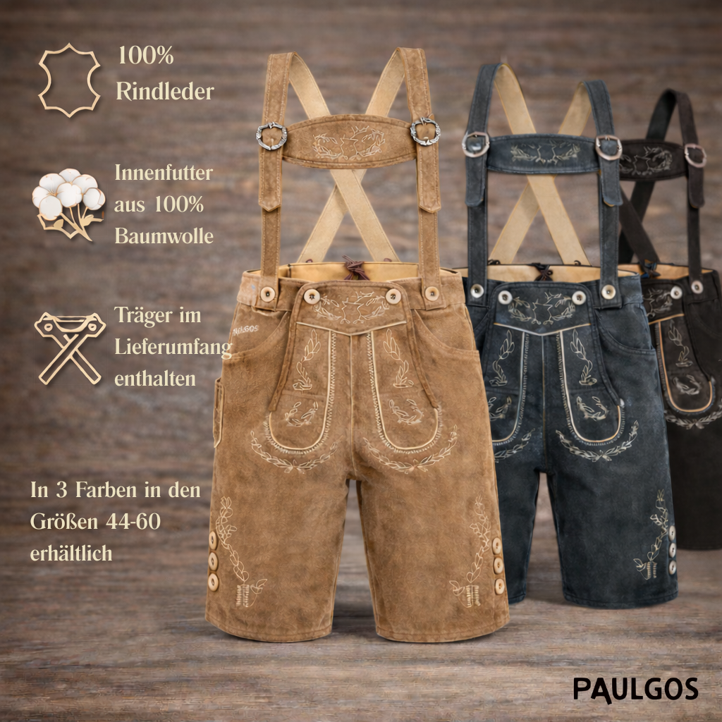 PAULGOS Herren Trachten Lederhose Kurz - HK1 - Echtes Leder - in 3 ...